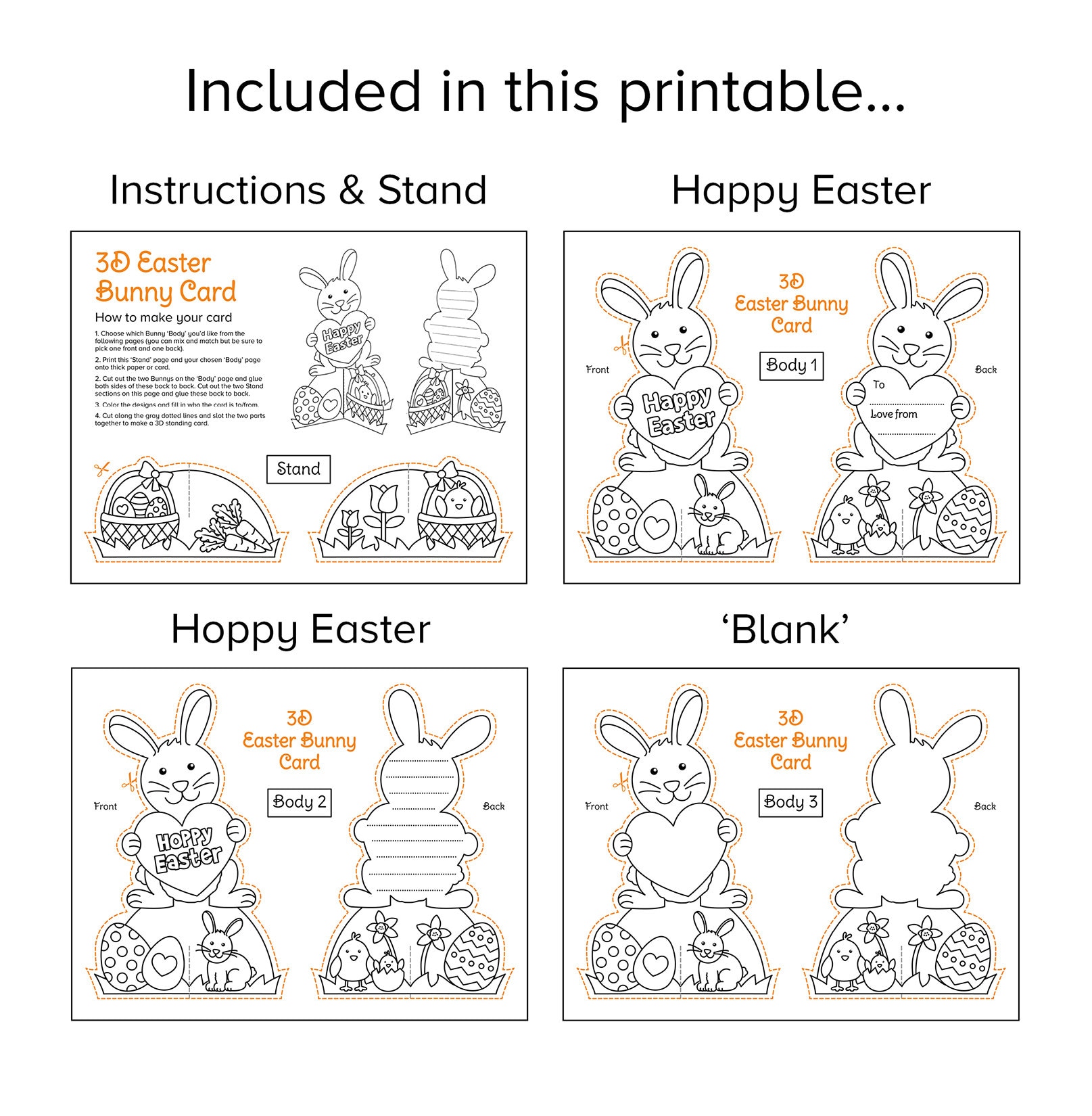 Easter Bunny 3D Greetings Card Craft, Cute Rabbit Cut-out & Color Model ...