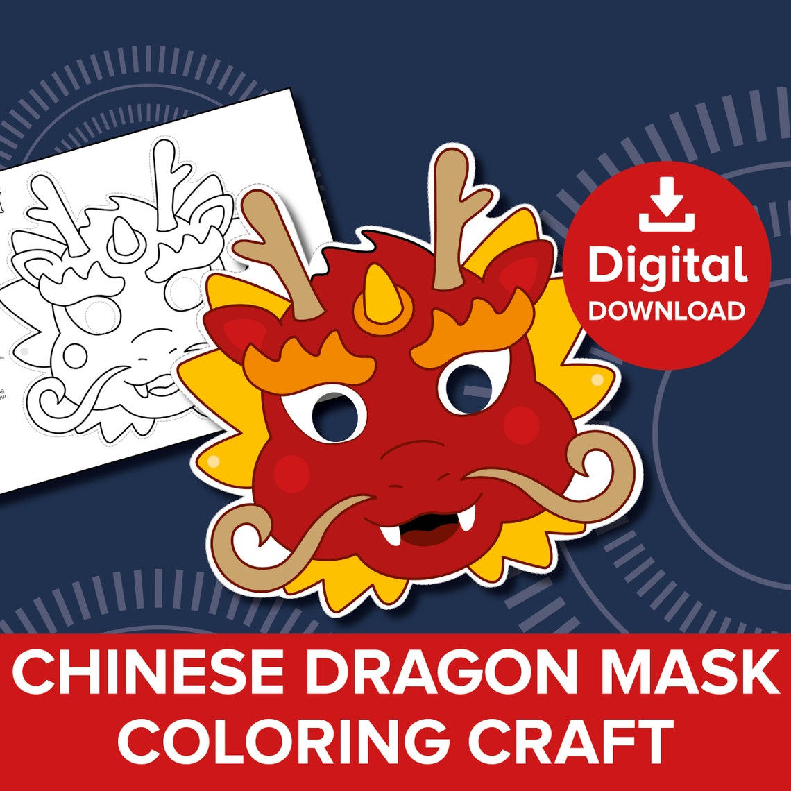 Chinese Dragon Mask Coloring Printable, Lunar Festival Parade Costume ...