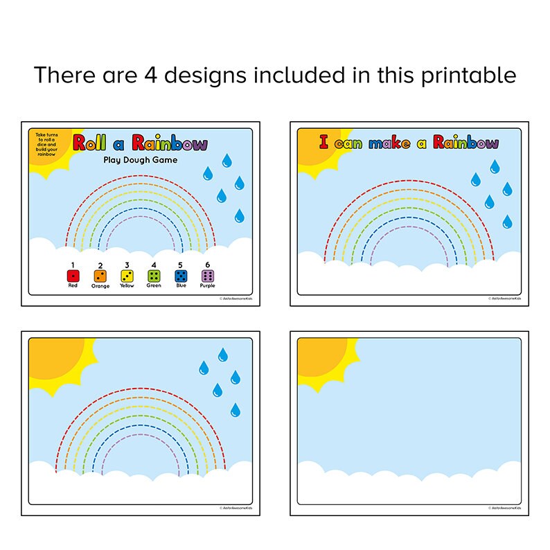 Roll a Rainbow Play Dough Mat Dice Game, Kids Playdough Activity, St ...