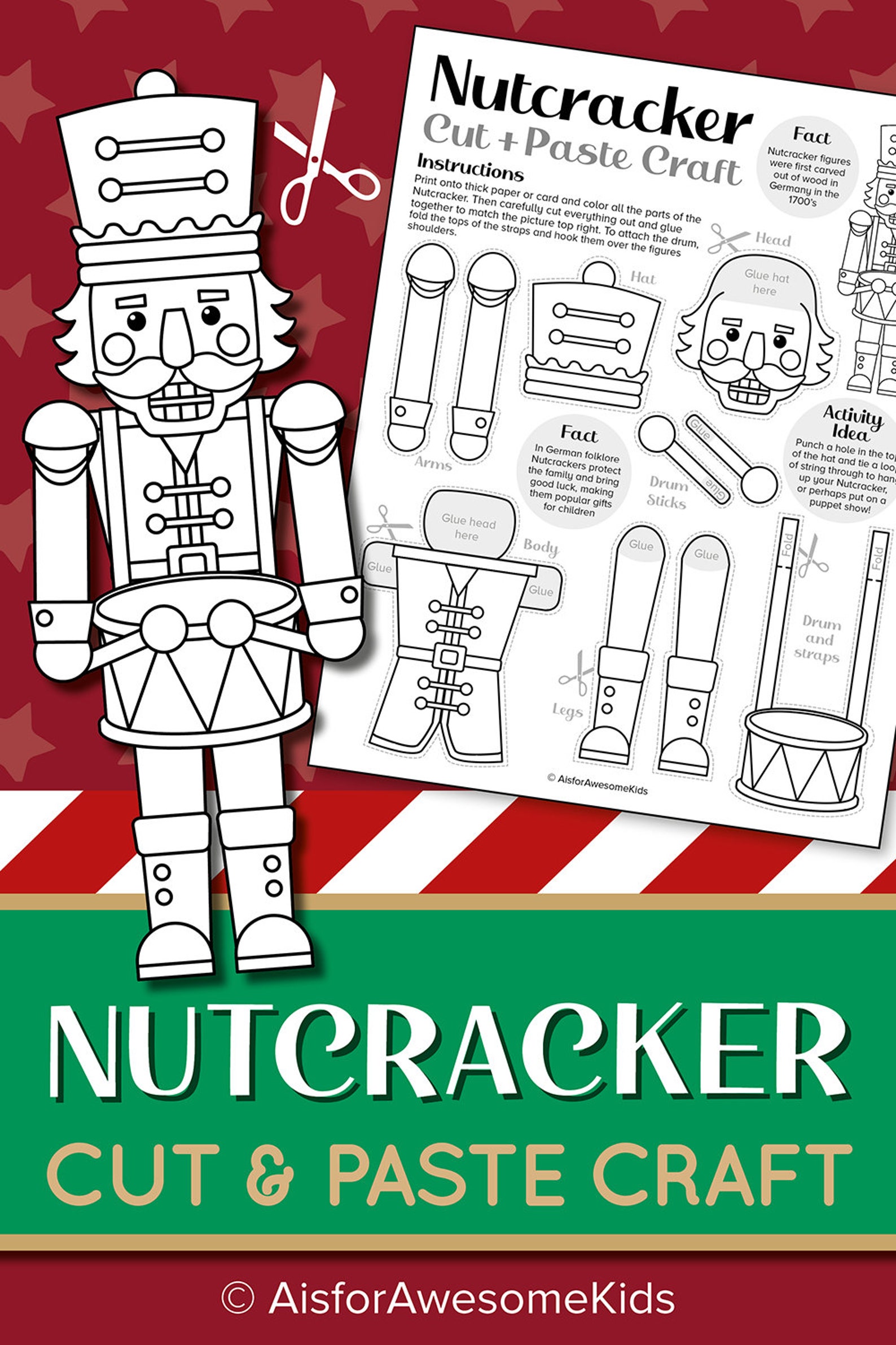 Nutcracker Cut & Paste Craft, Christmas Toy Soldier Color Build Kit ...