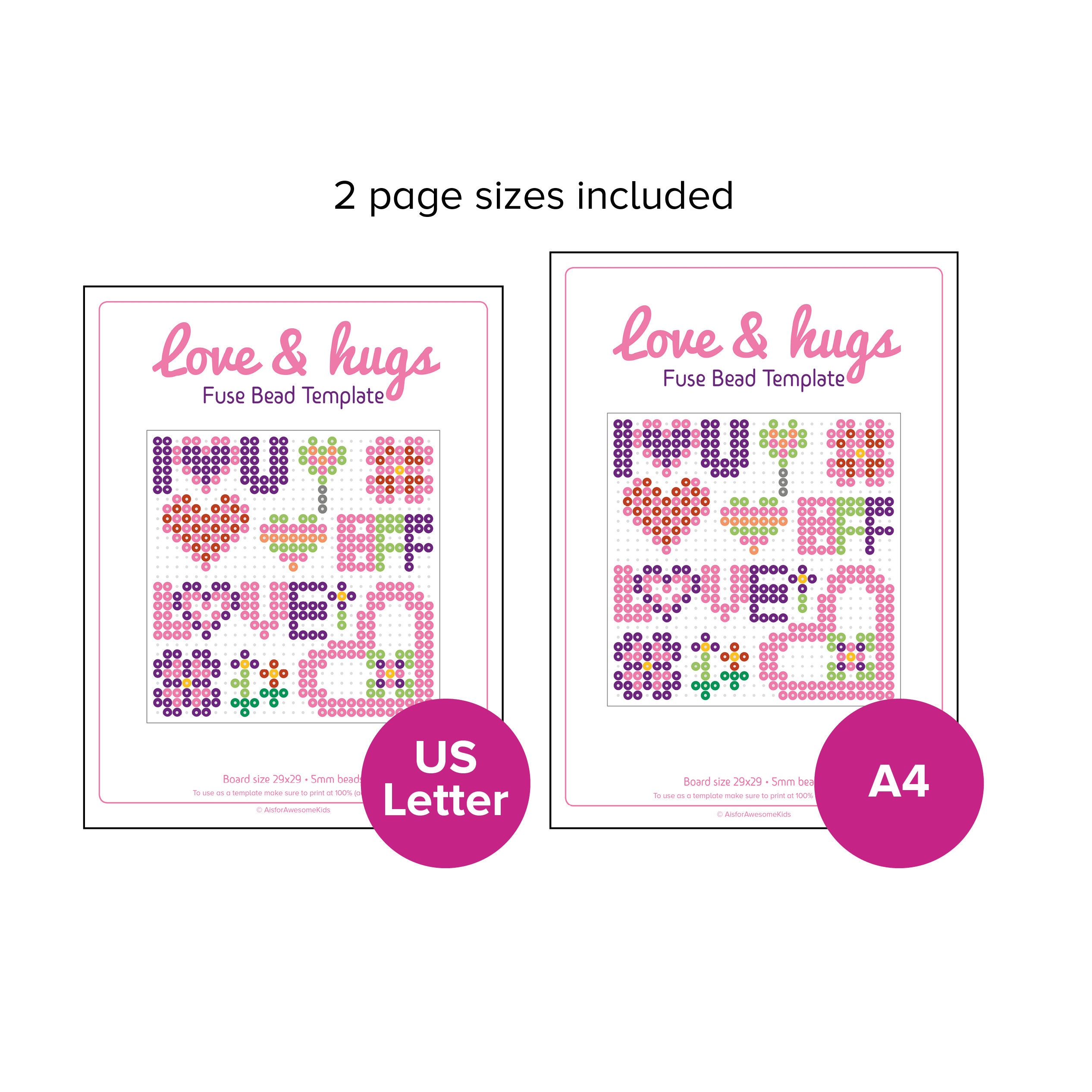 Valentine's Fuse Bead Template, Best Friend BFF Love Craft Gift, Hearts ...