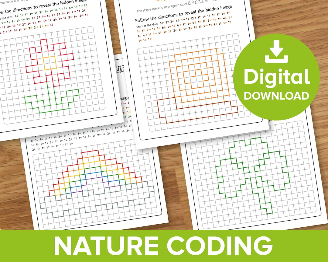 Nature Coding Worksheets, Spring Hidden Picture Reveal, Summer Pixel ...