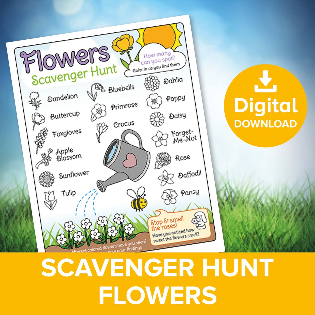Flowers Scavenger Hunt, Kids Coloring Treasure Trail, Children's ...