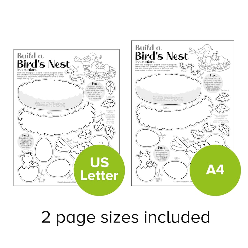 Bird's Nest Cut & Paste Craft Printable, Spring Animal Color and Build ...