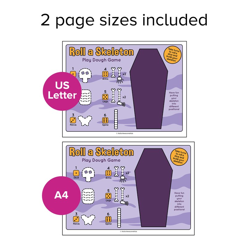 Roll a Skeleton Play Dough Mat Game, Kids Halloween Playdough Doh Dice ...