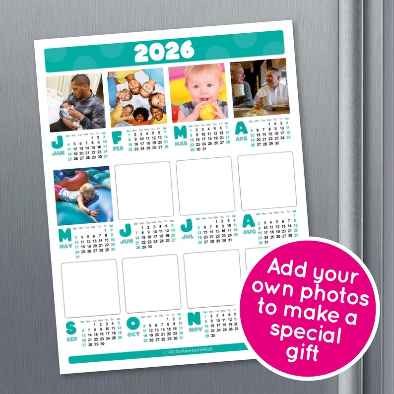2026 Coloring Calendar, 1-page Photo Calendar, Kids Make Your Own Year ...