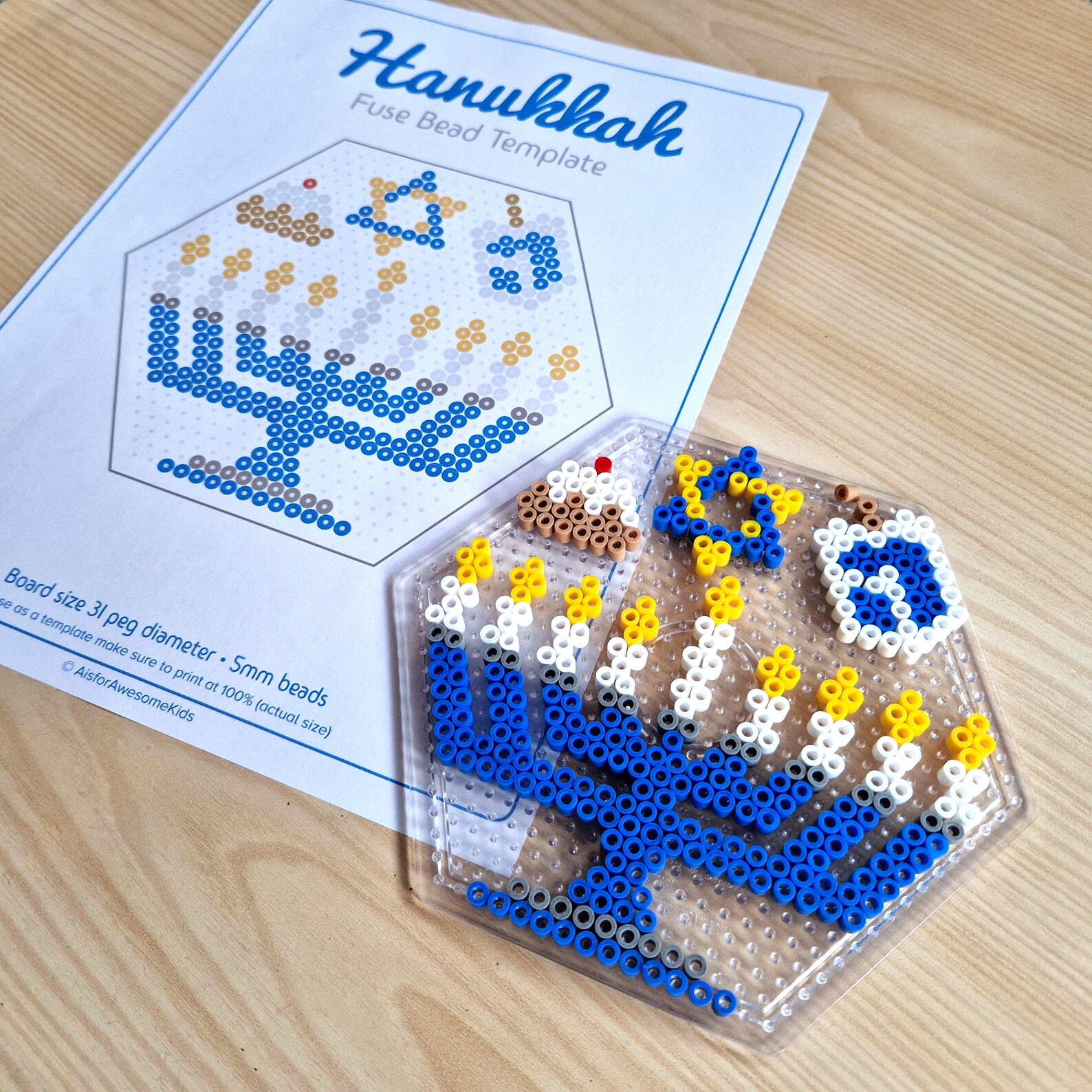 Hanukkah Fuse Bead Template, Jewish Festival Celebration Dreidel Pixel ...