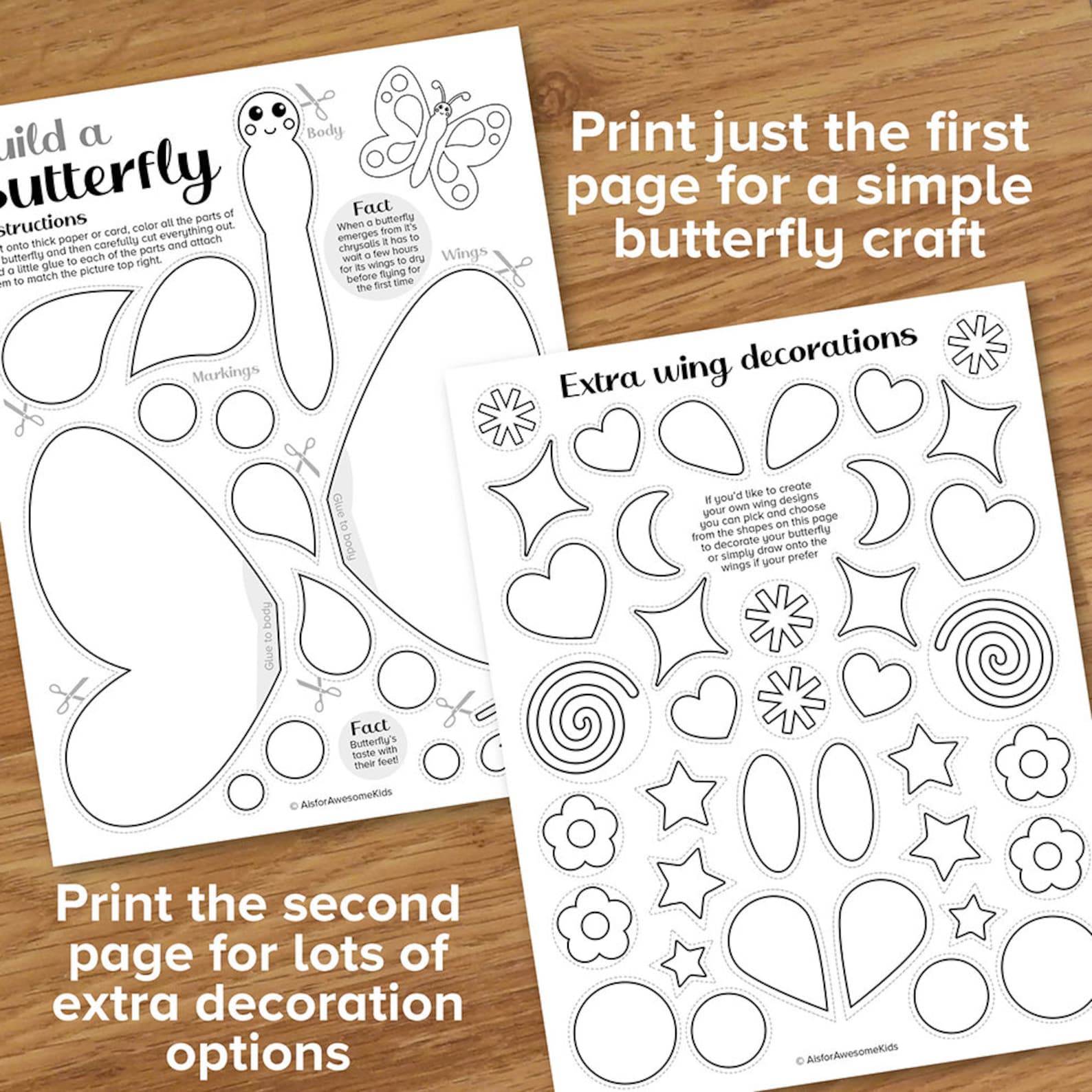 Butterfly Cut & Paste Craft Printable, Spring Bug Color and Build Kit ...