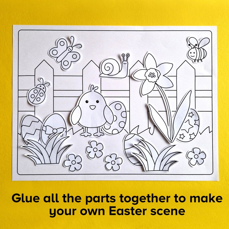 Spring Scene Cut & Paste Craft Printable, Easter Garden Coloring ...