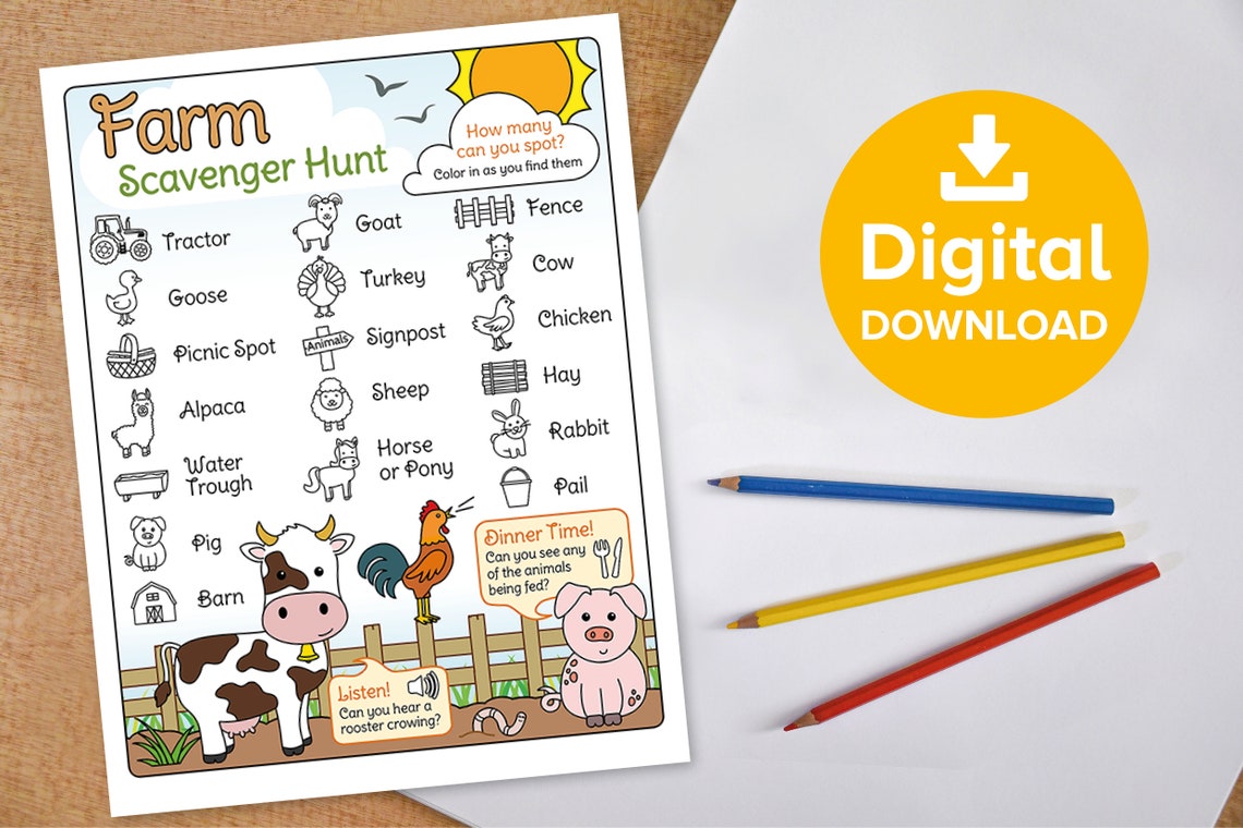 Farm Scavenger Hunt Kids Animal Park Treasure Hunt Children - Etsy