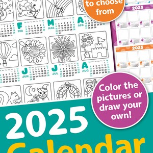 2025 Coloring Calendar, 1-page Photo Calendar, Kids Make Your Own Year ...