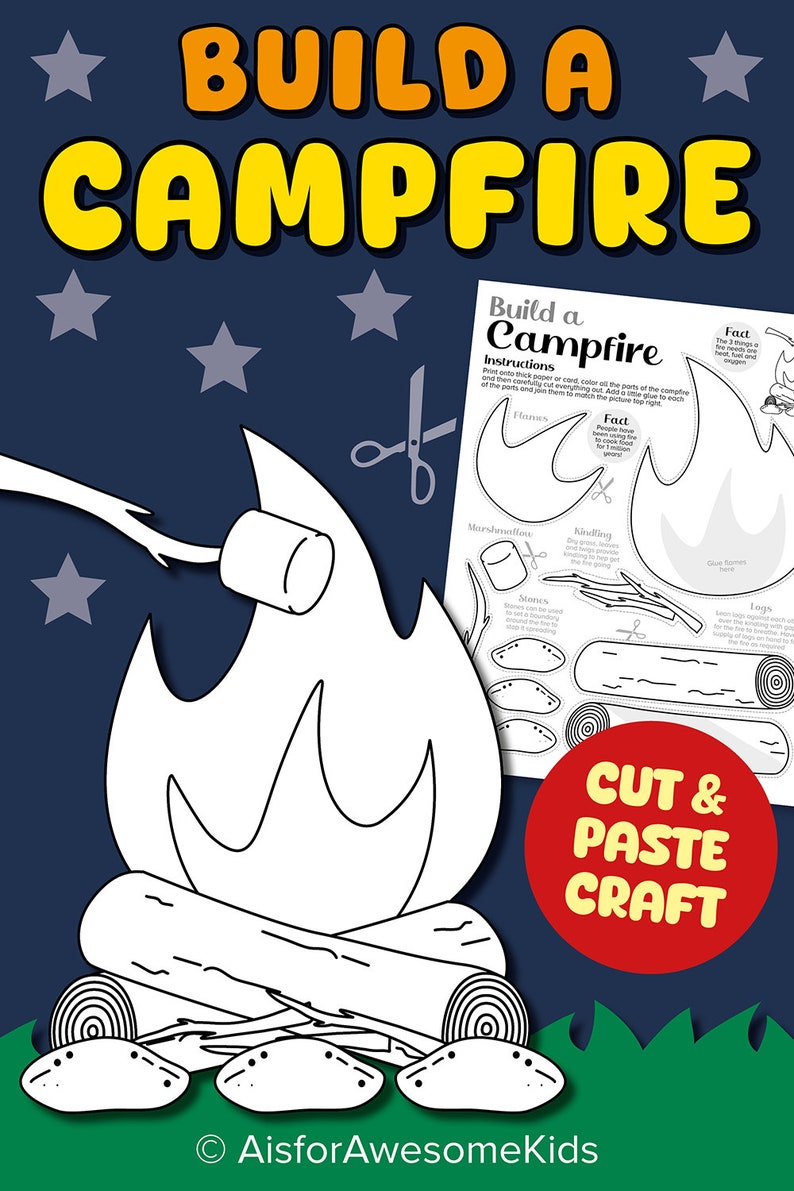Campfire Cut & Paste Craft Printable, Summer Camping Color and Build ...