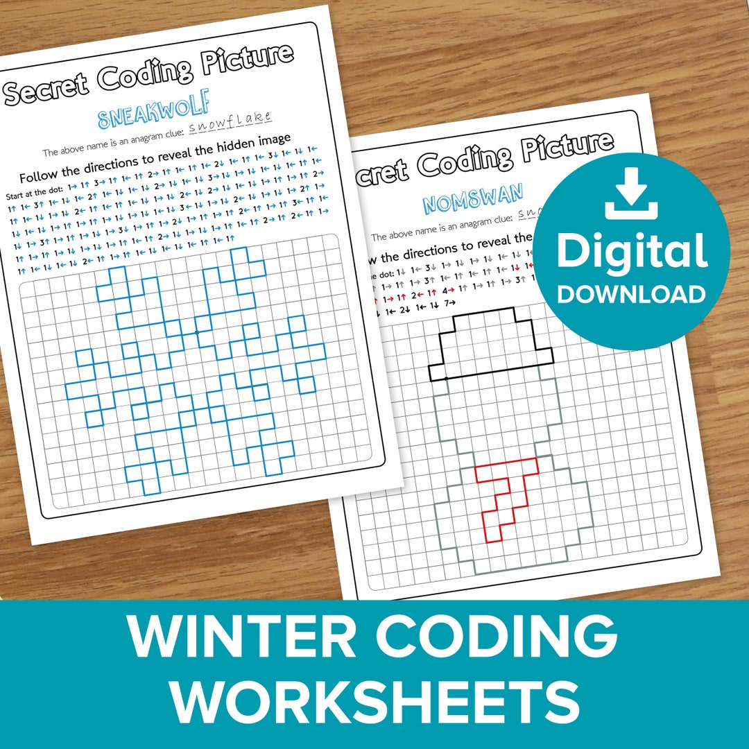 Let It Snow Coding Worksheets, Winter Picture Reveal Challenge, Snowman ...