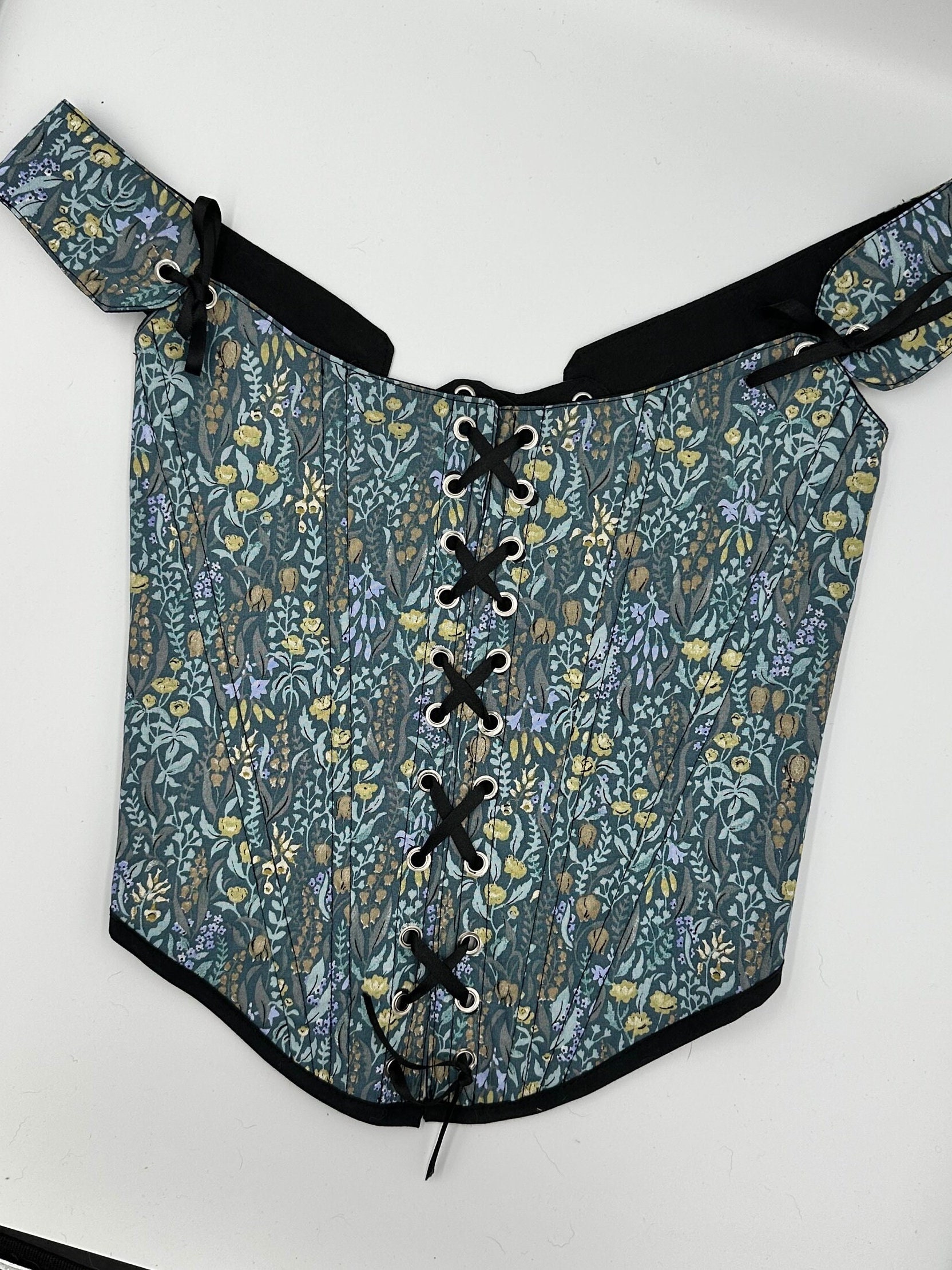 Front Lacing Corset Stay, Floral Print Corset, Made to Measure, Size ...