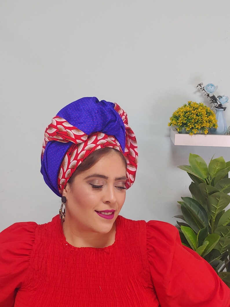 TICHEL HEAD BAND Blue Silk With Red Tichel Head Cover Scarf - Etsy