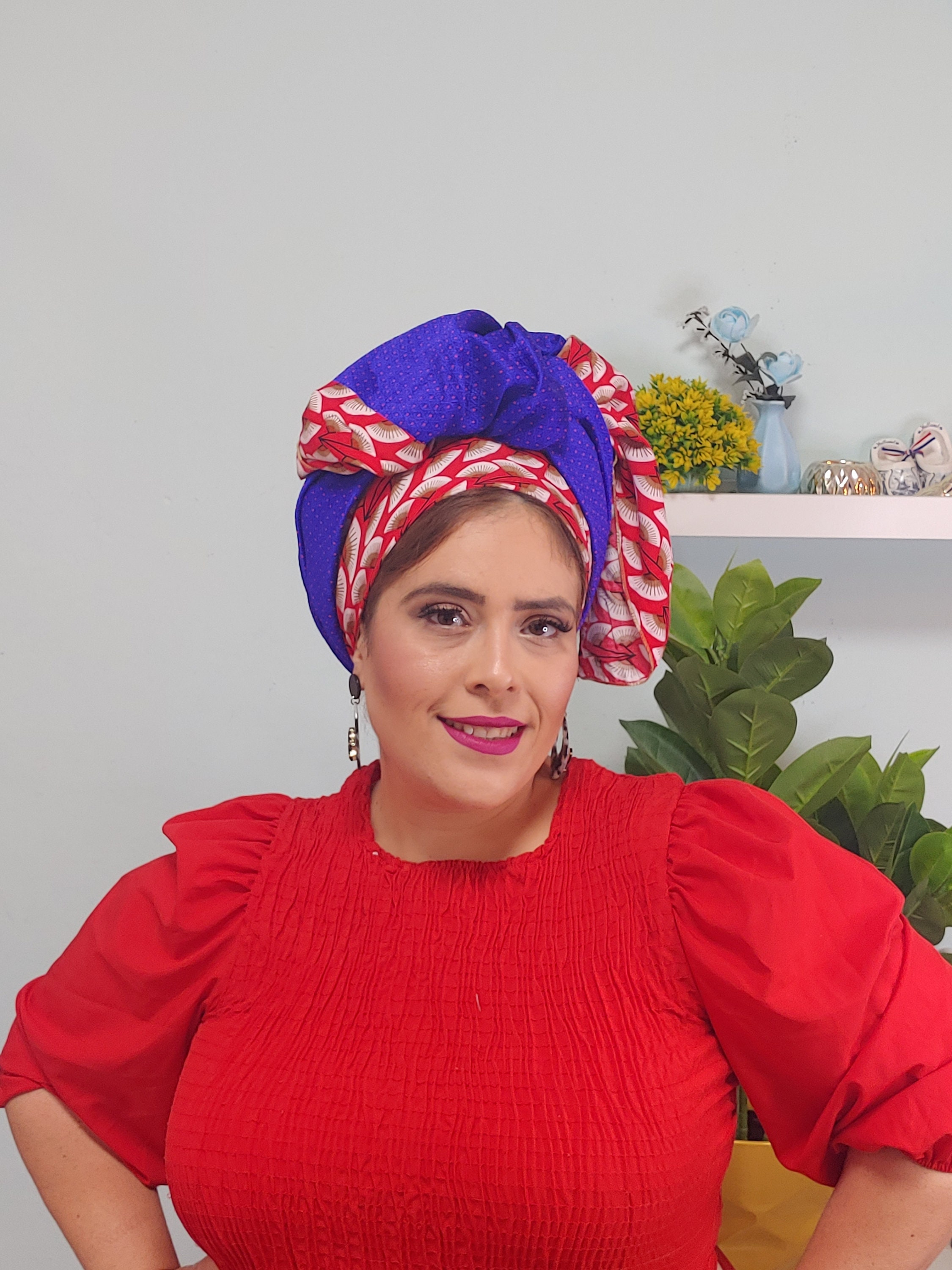 TICHEL HEAD BAND Blue Silk With Red Tichel Head Cover Scarf - Etsy