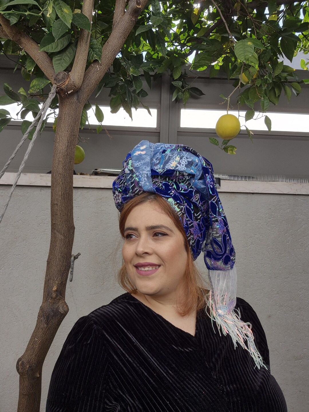 Blue Silk Head Scarf With Sequins – Stylish Women’s Hair Wrap | Luxury ...