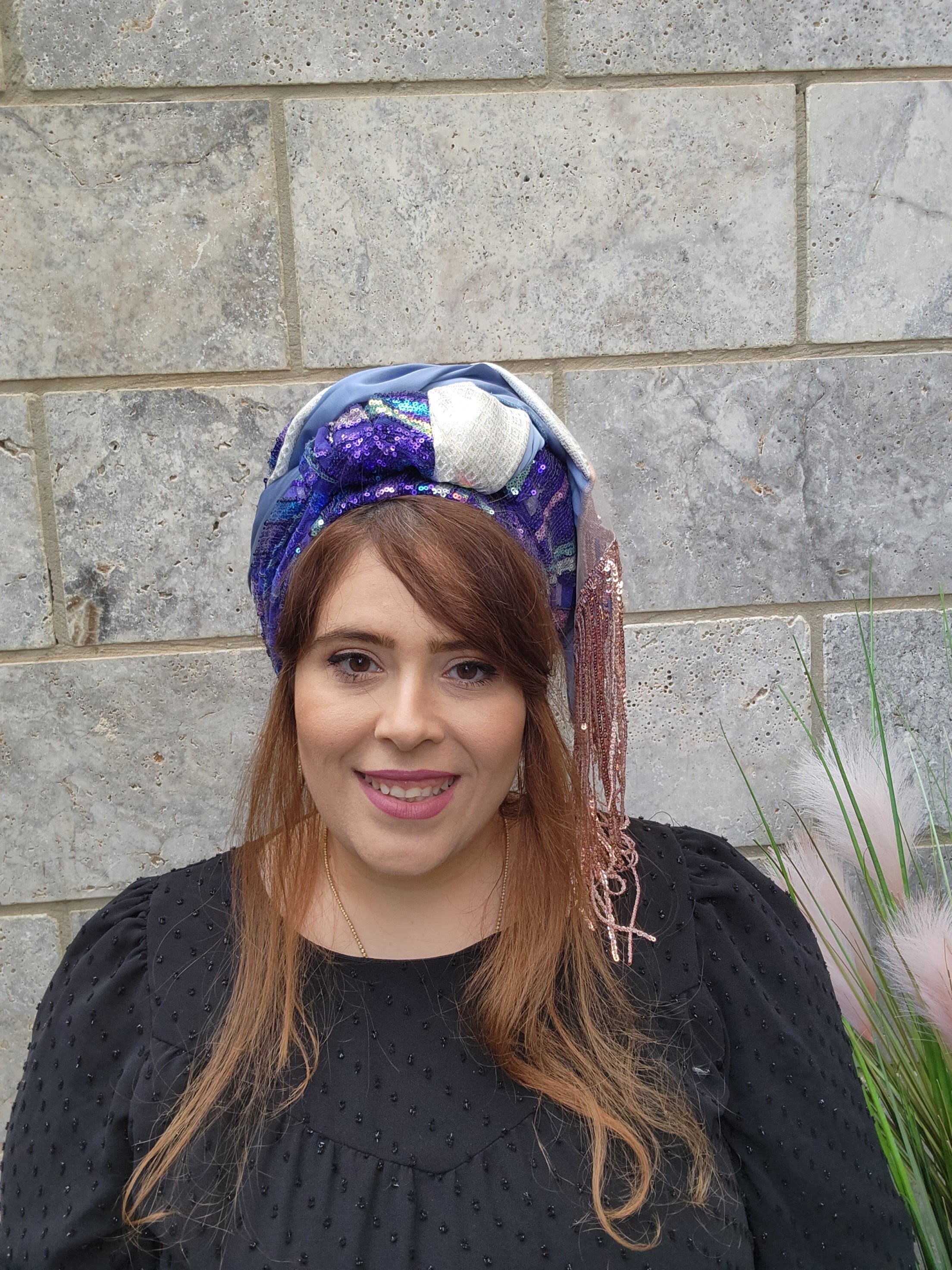 Headwrap Tichel With Blue and Purple Sequins Hair Snood Head Scarf ...