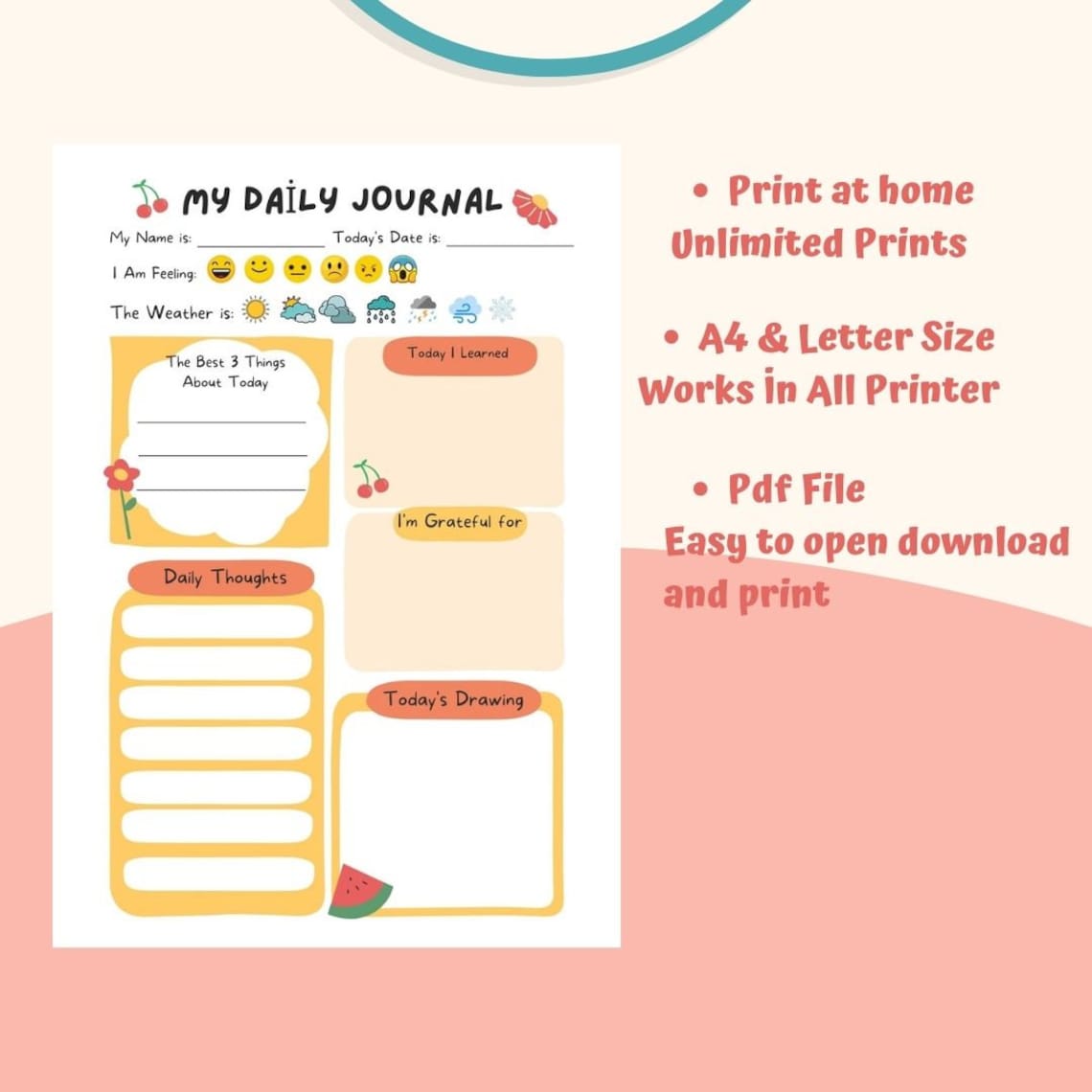 Kids Daily Journal Printable, Journal for Kids, Diary for Children ...