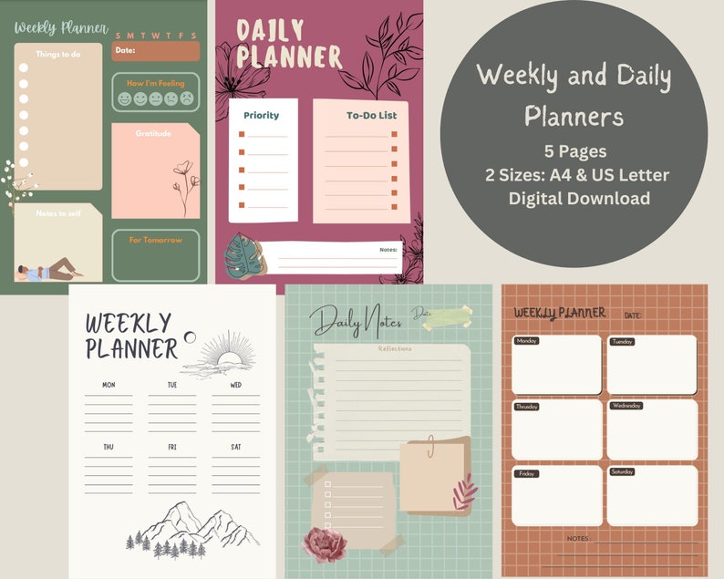 Daily and Weekly Planner Aesthetic and Floral Designs. Digital Download ...