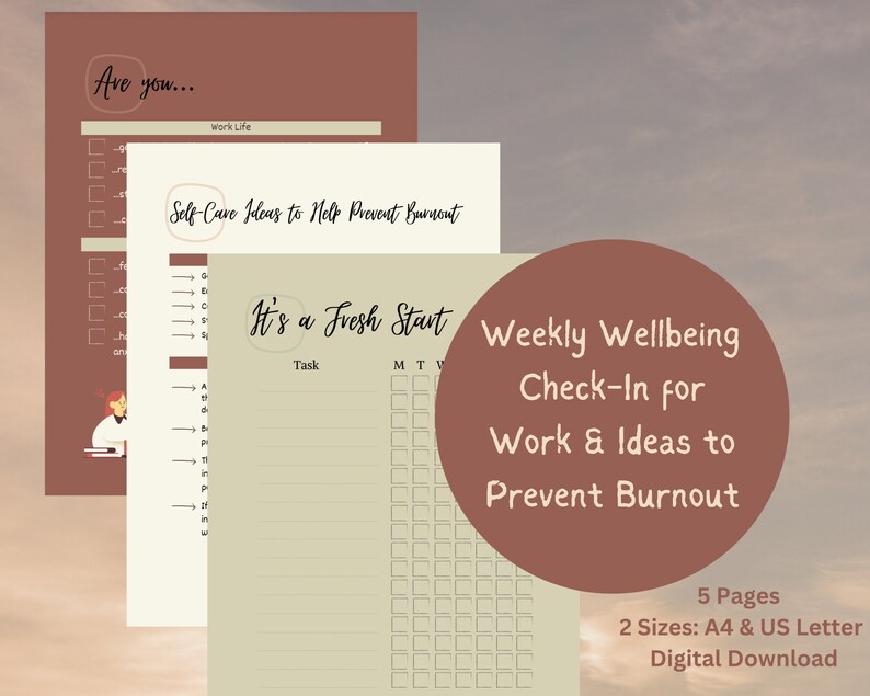 Wellbeing at Work Weekly Check-in & Ideas to Prevent Burnout: 5 Pages ...