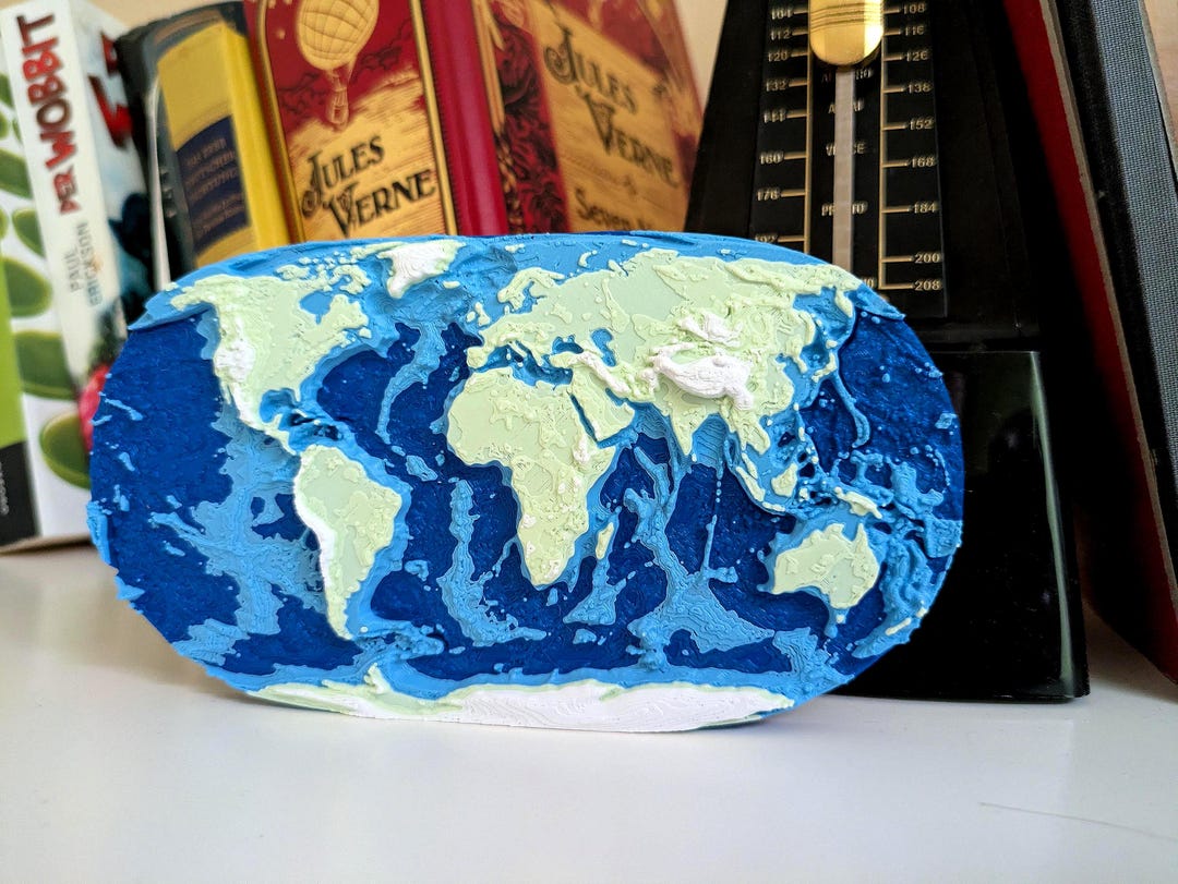 3D Printed World Topography & Bathymetry Relief Map – Mini Globe Model ...