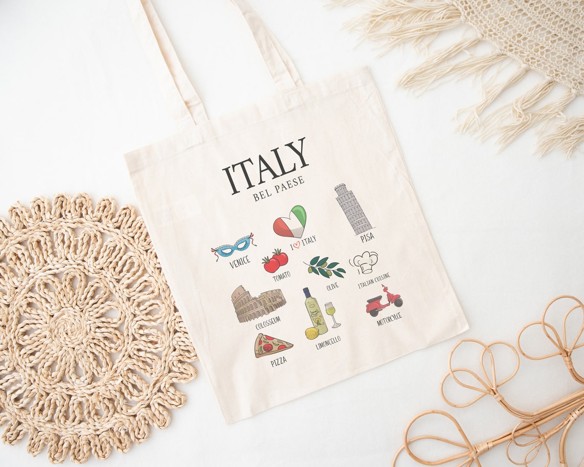 Italy Landmarks Tote Bag, Italy Tote, Italy Gift Natural Canvas ...