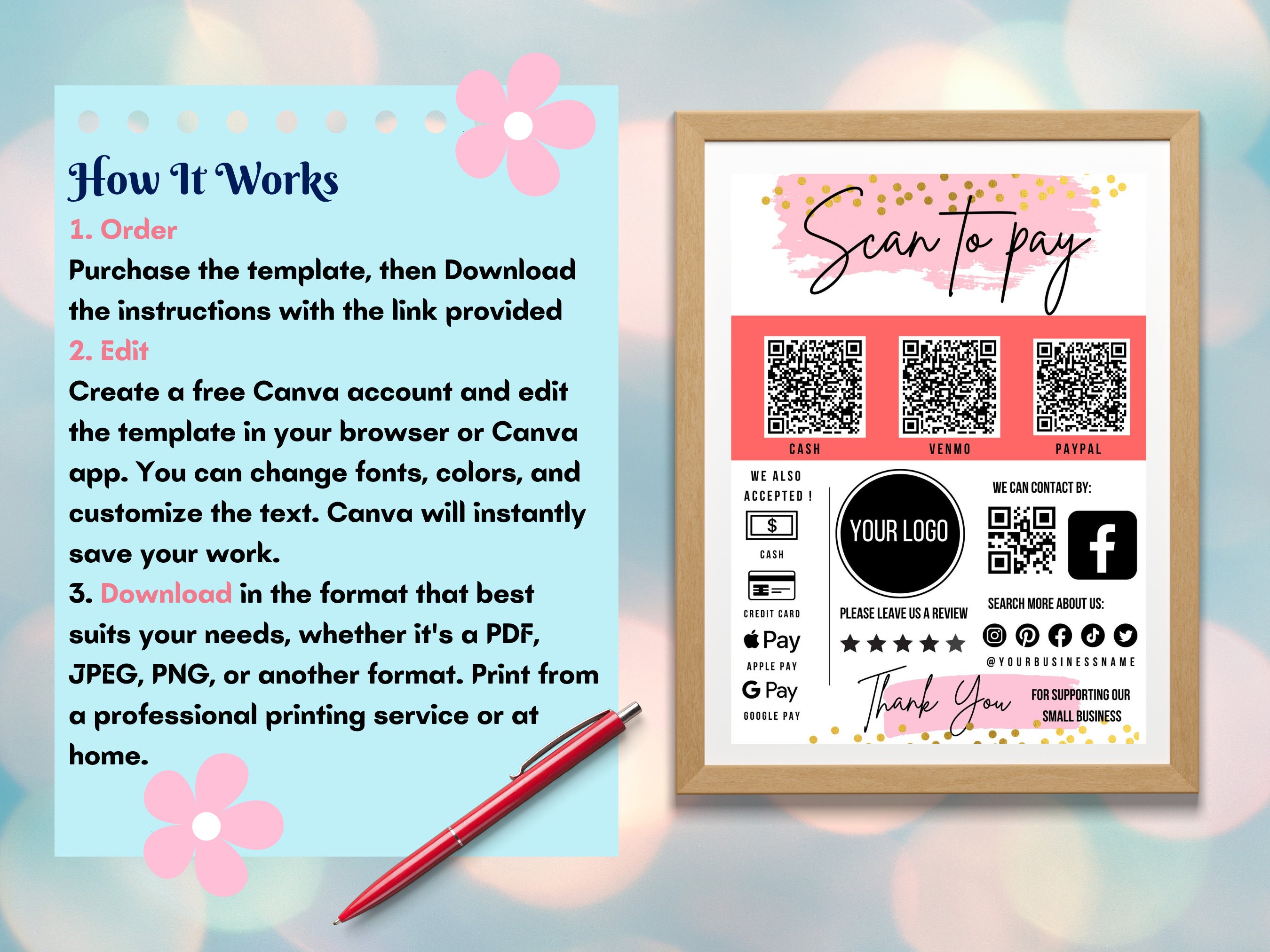 Editable Scan to Pay Sign Editable Canva Template QR Code - Etsy