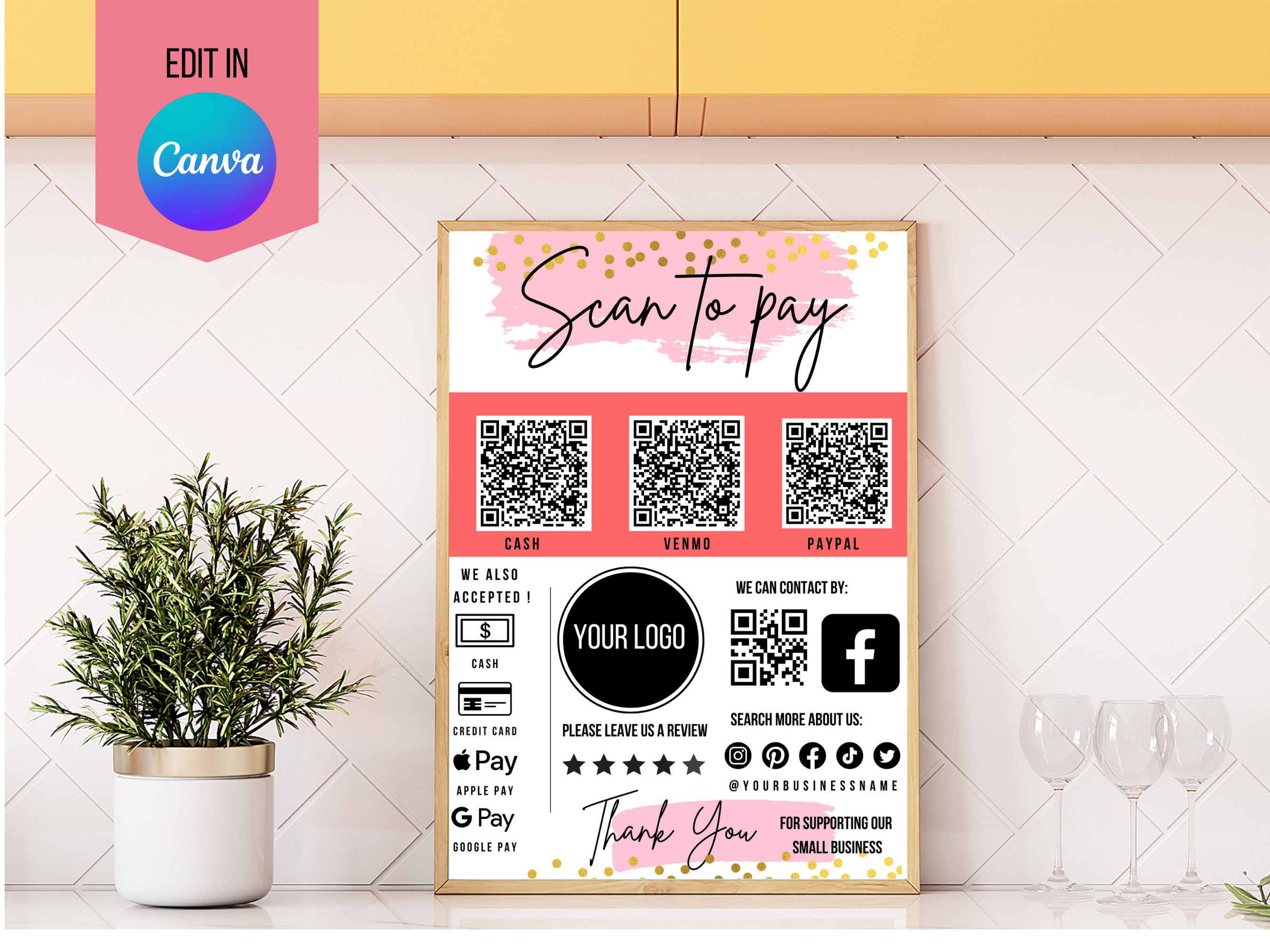 Editable Scan to Pay Sign Editable Canva Template QR Code - Etsy