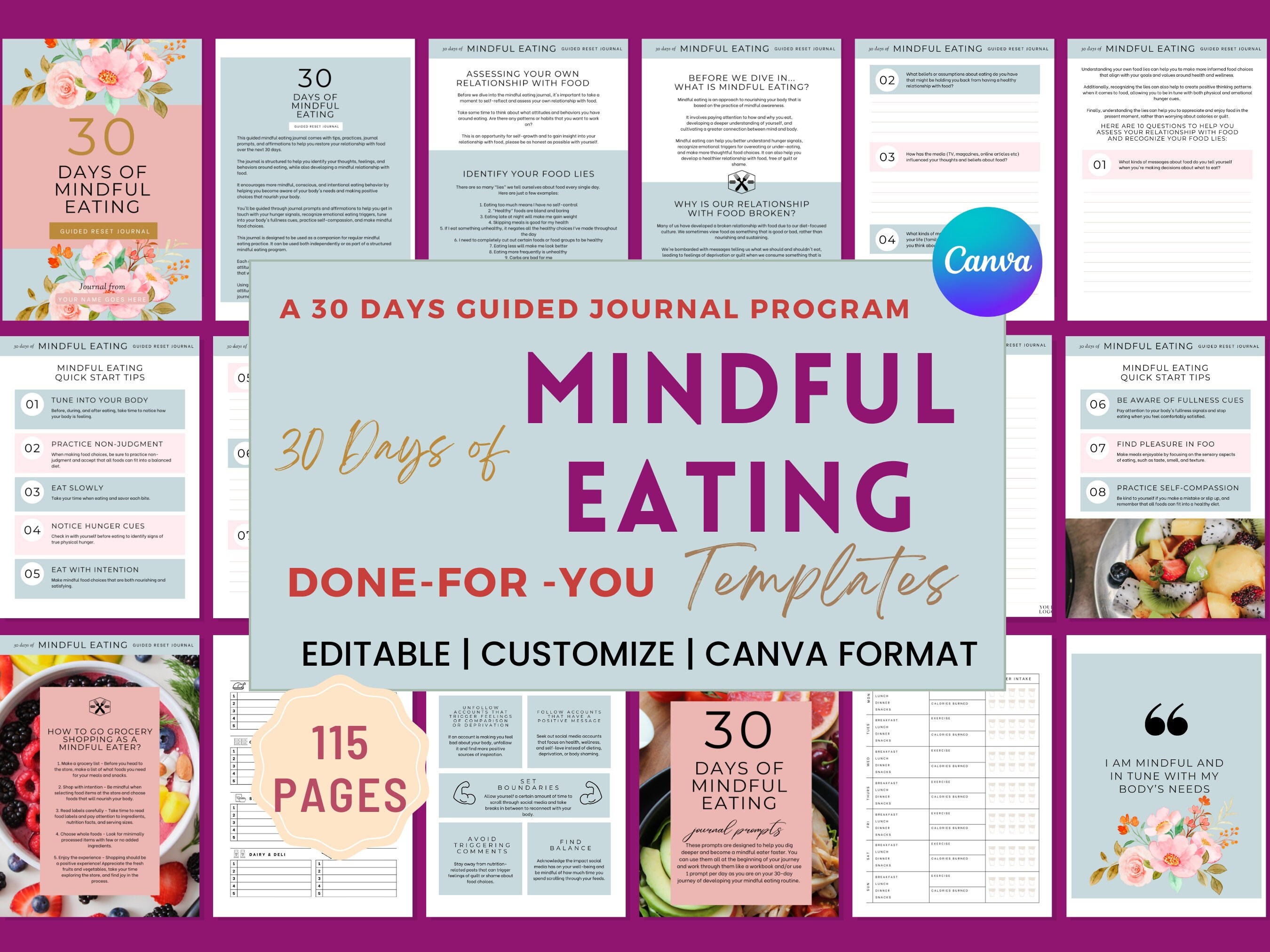 Mindful Eating Journal Mindfulness Food Nutrition Diet - Etsy
