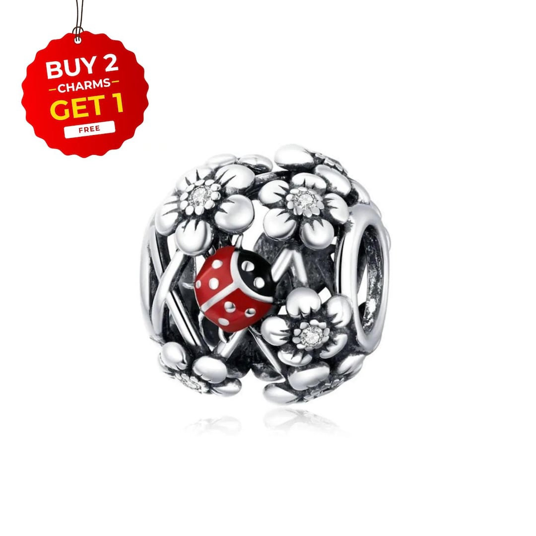 Sterling Silver Ladybug Charm: Red Enamel Flower Garden, Pandora ...