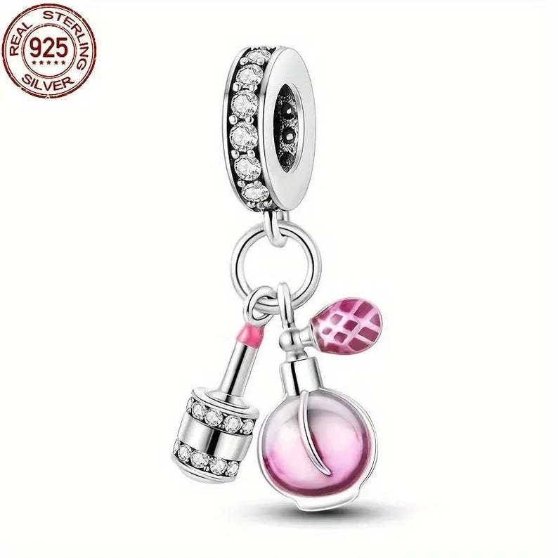Sterling Silver Pink Perfume & Lipstick Charm for Pandora Bracelet ...