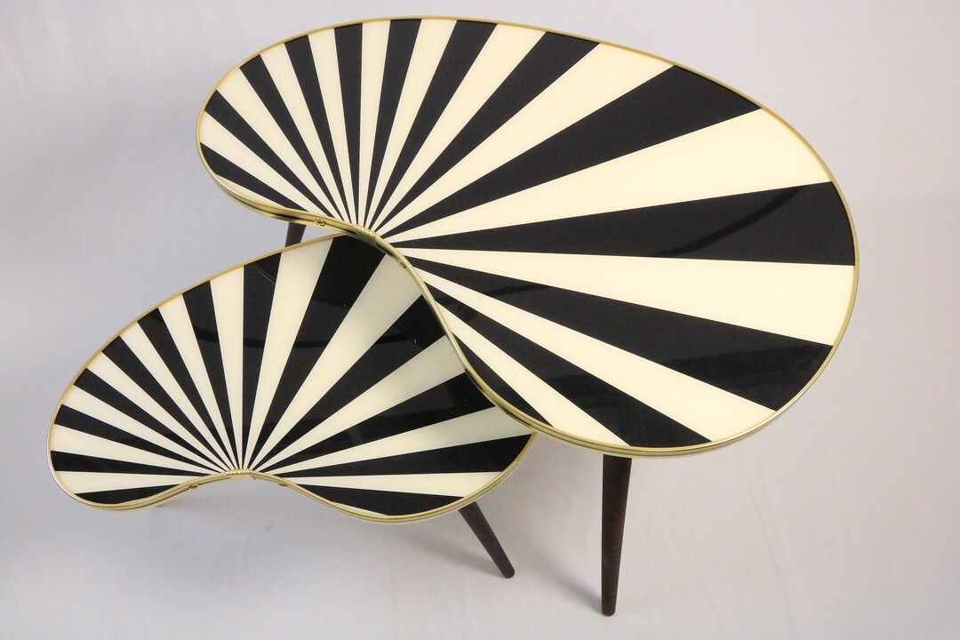 Set of 2 Kidney Tables, Side Tables, Small Coffee Tables, Stripes ...