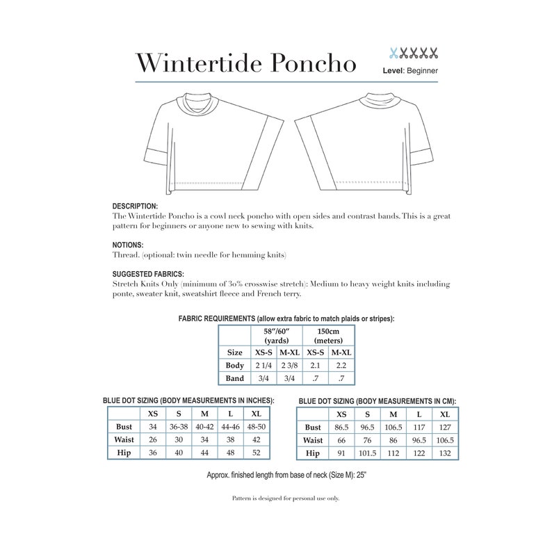 Paper Sewing Pattern Wintertide Poncho Sewing Pattern - Etsy
