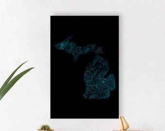 MICHIGAN STATE RIVERS & Lakes Map Glossy Poster Picture Photo Print ...