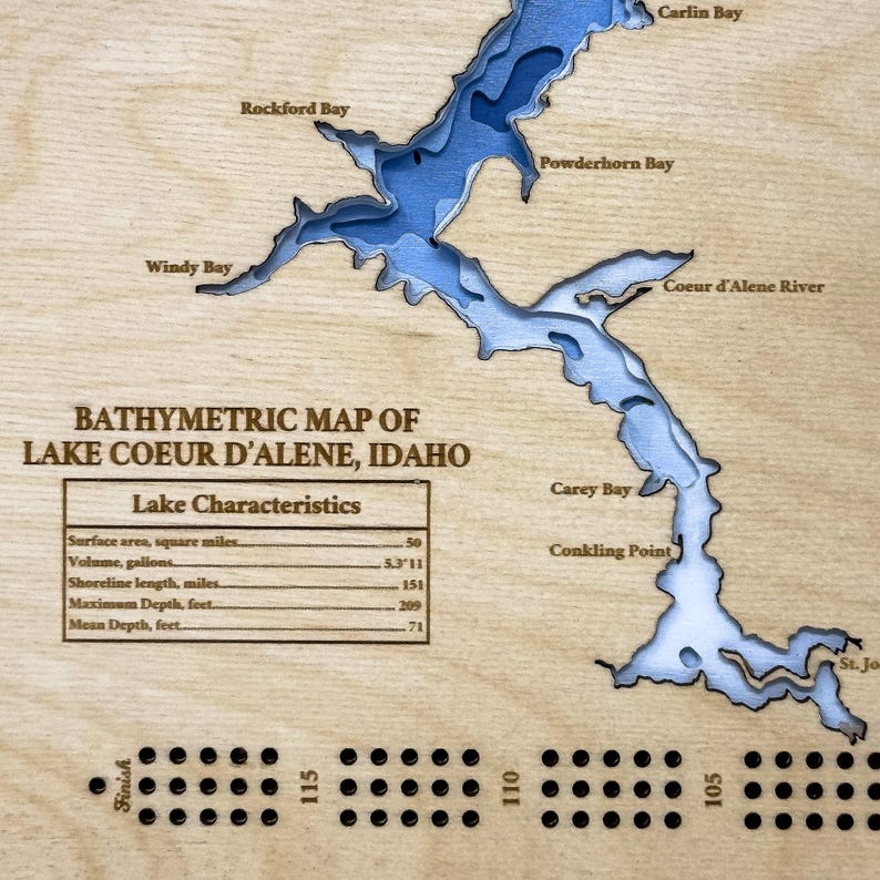 Bathymetric Lake Map Cribbage Board - Etsy