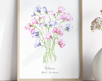 SWEET PEA Flower Wall Art, APRIL Birth Flower Print, Sweet Peas Gift ...