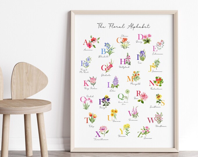 Flower Alphabet Print Spring Decor Floral Art Hand-lettering Floral ...