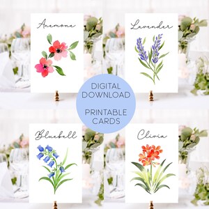 15 Printable Floral Table Cards, Printable Watercolor Flower Table Card ...