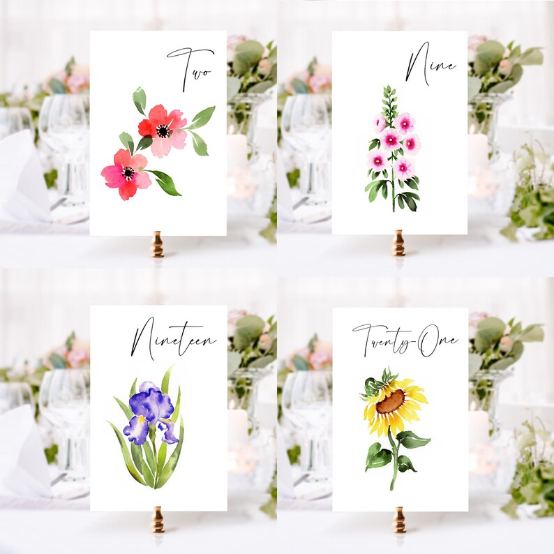 Floral Table Numbers Flower Table Numbers Wildflower Table | Etsy