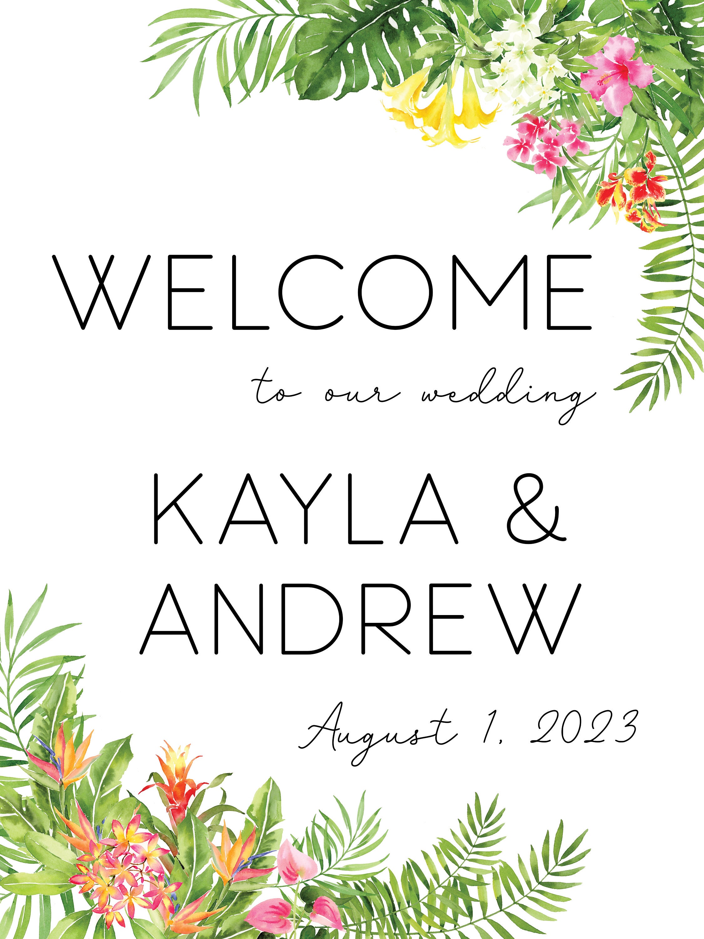 Tropical Wedding Welcome Sign, Tropical Watercolor Welcome Sign, Custom ...