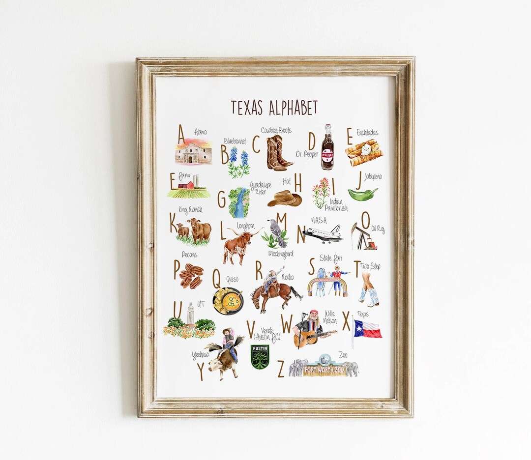 Texas Alphabet Print, Texas Wall Art, Texas Baby, Texas Mom Gift, Texas ...