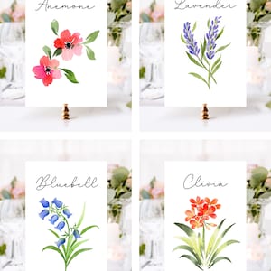 Floral Wedding Table Numbers, Watercolor Flower Table Cards, Wildflower ...
