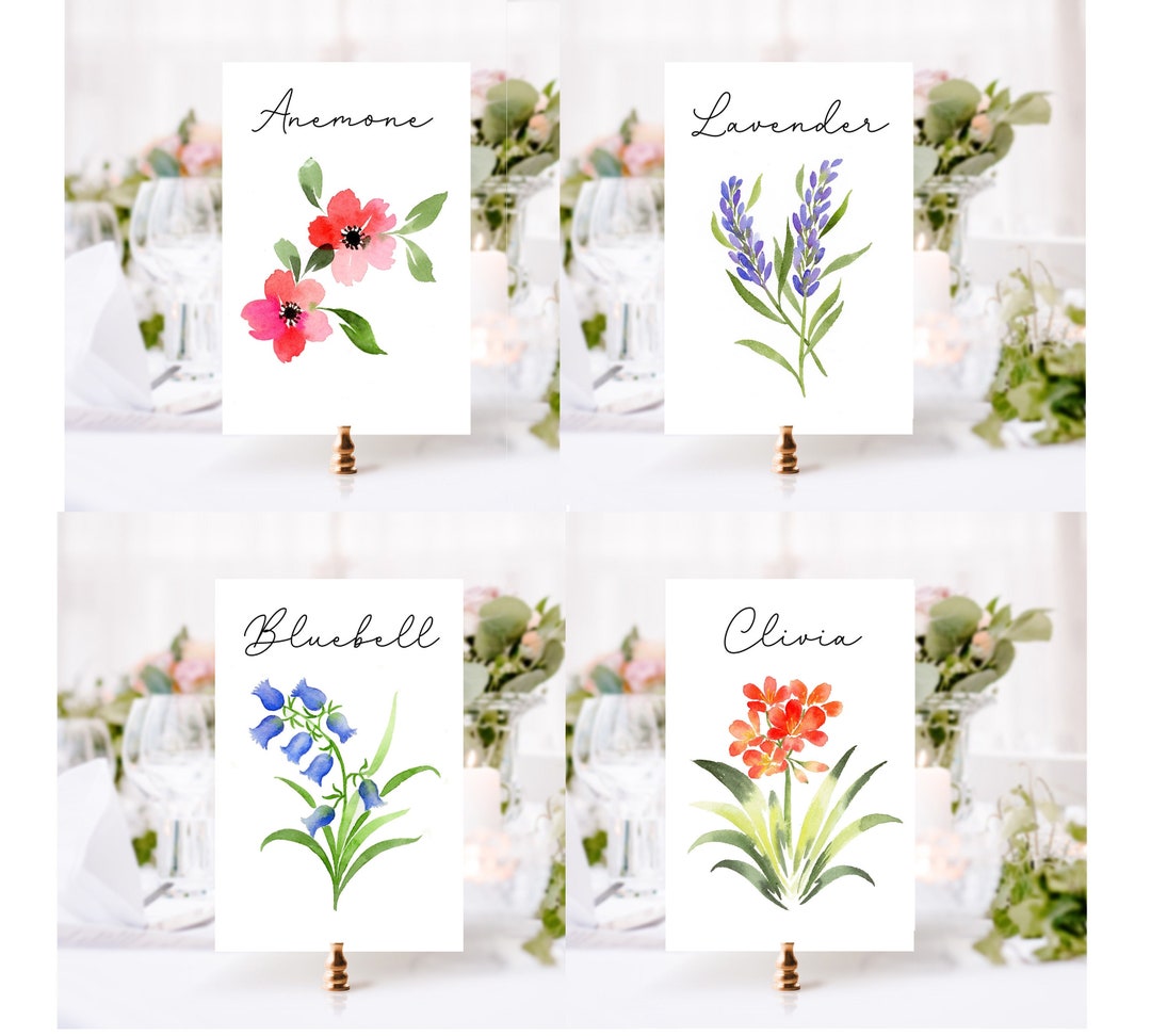 Custom Floral Table Cards Flower Table Name Cards Watercolor - Etsy