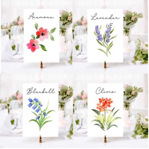 Custom Floral Table Cards Flower Table Name Cards Watercolor - Etsy