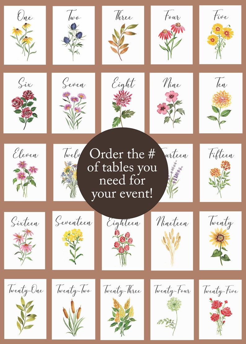 Wildflower Table Numbers Floral Table Numbers Flower Table - Etsy