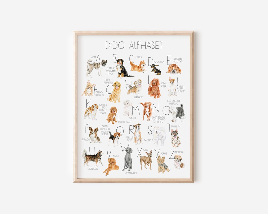 Dog Nursery Decor, Dog Alphabet Print, Watercolor Dog Art, Dog Breed ...