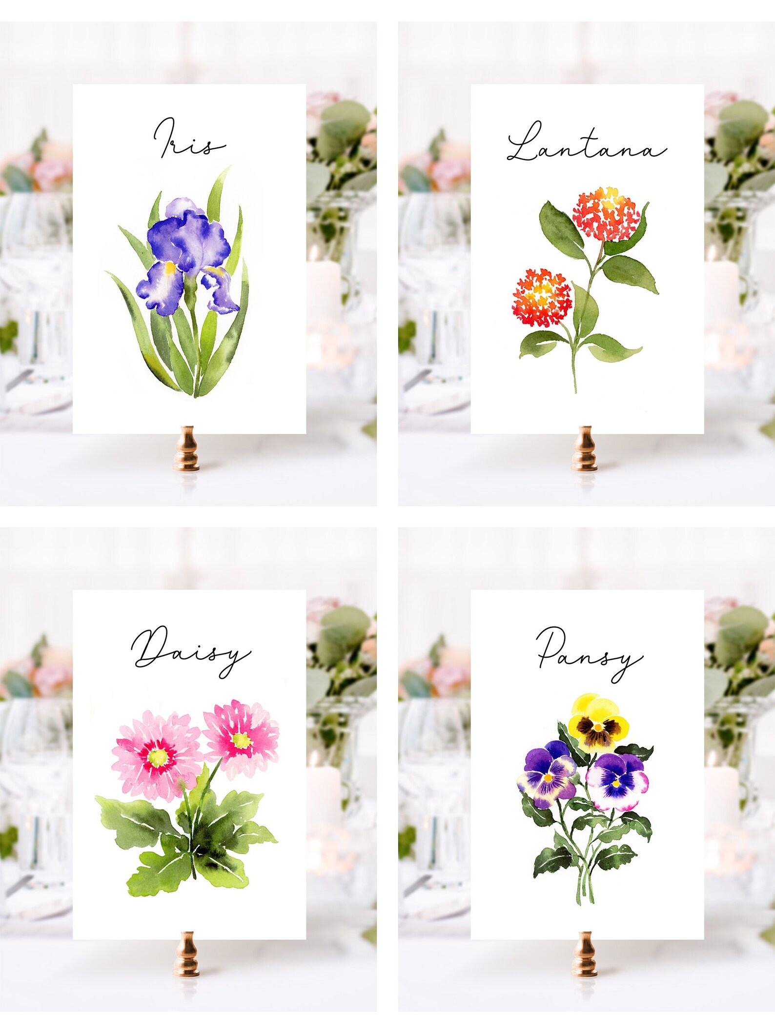 Floral Wedding Table Numbers Watercolor Flower Table Cards - Etsy