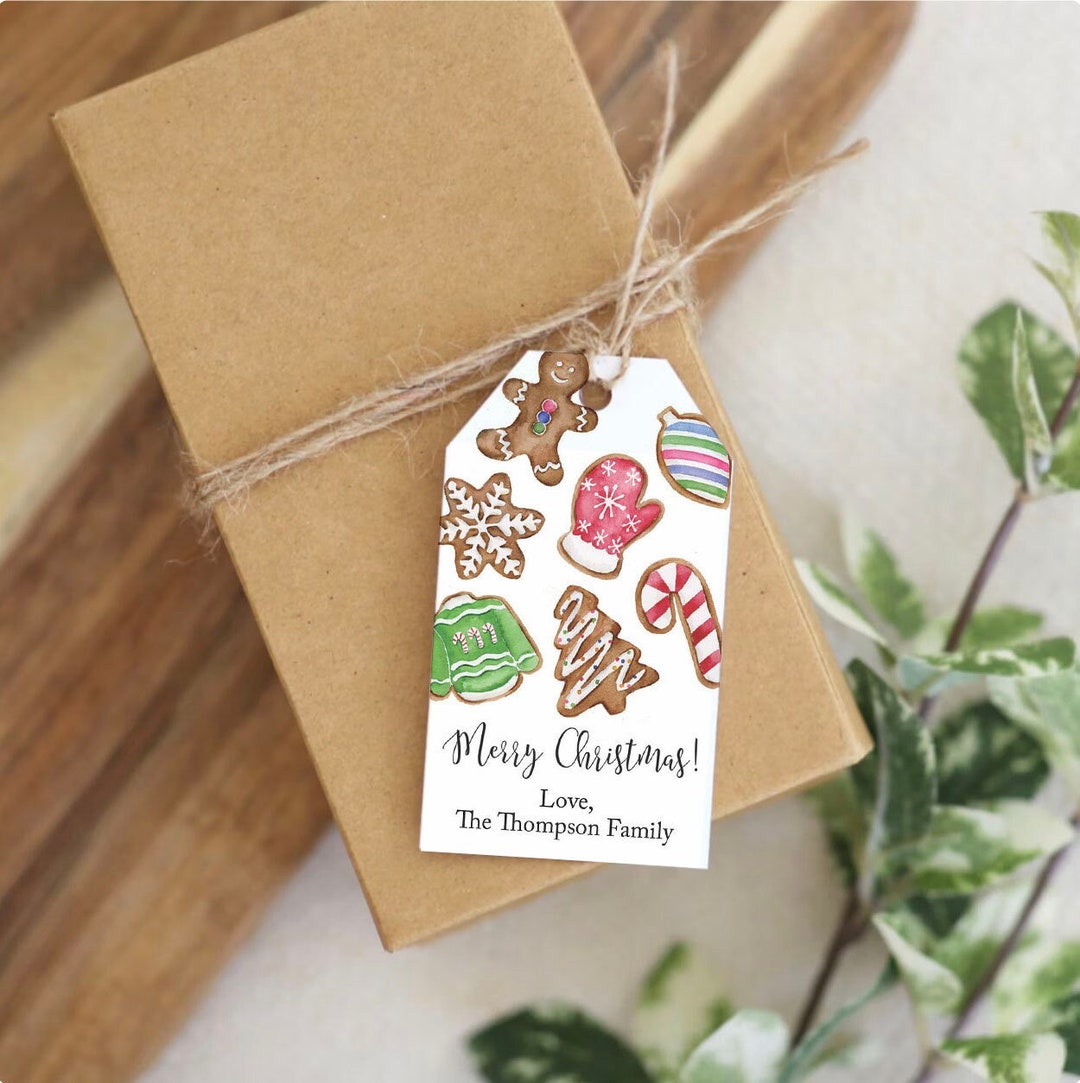 Personalized Christmas Gift Tags, Christmas Cookie Gift Tag, Watercolor ...