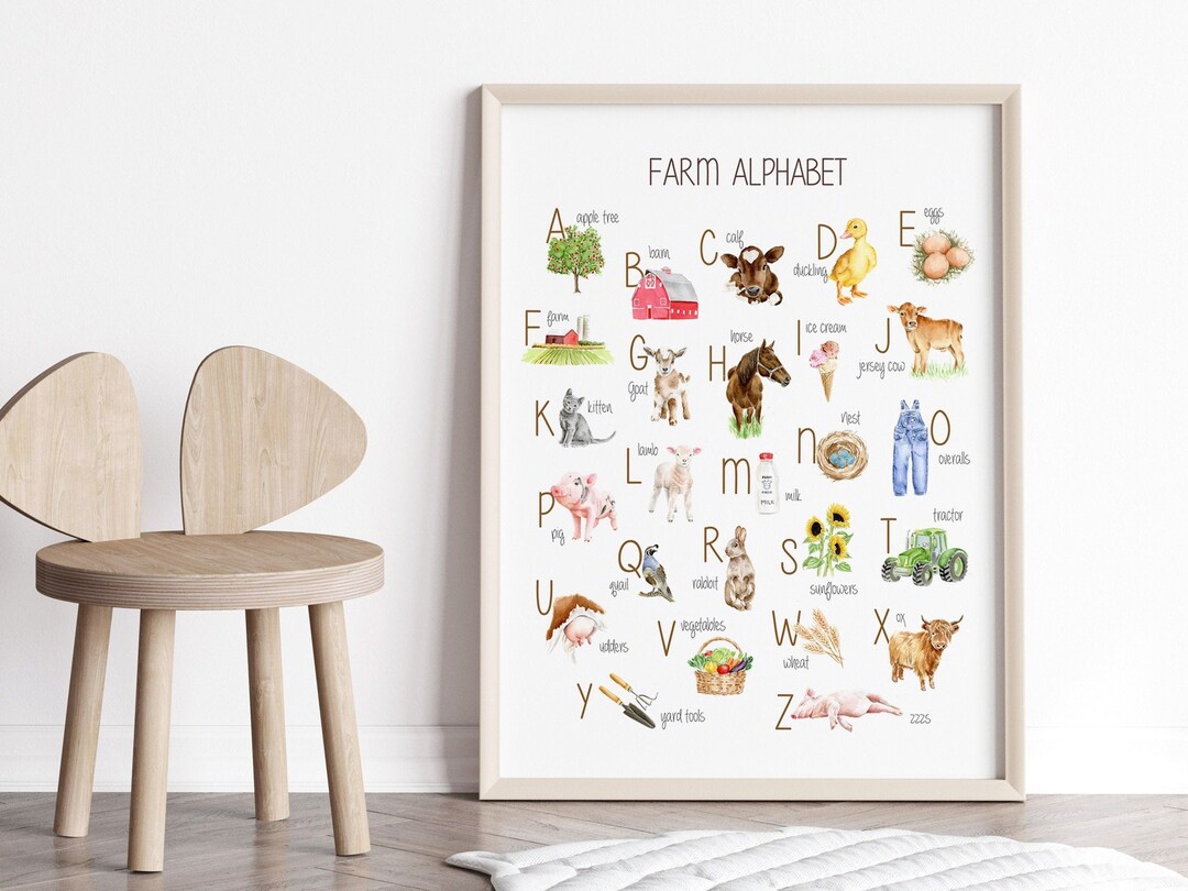 Farm Alphabet Print, Farm Nursery Decor, Barnyard Alphabet, Watercolor ...